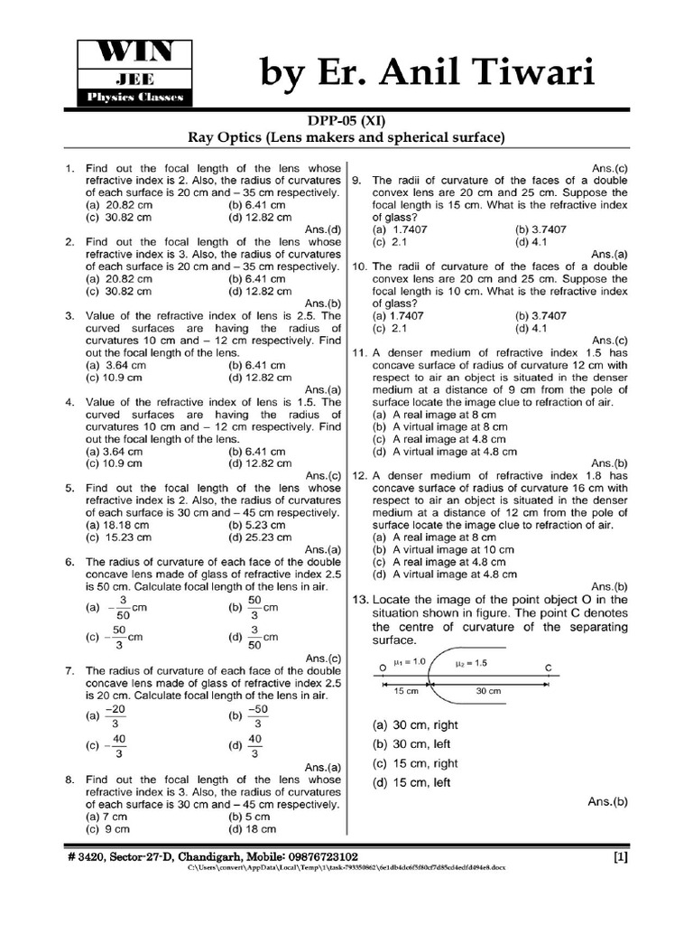 DPP - 05 Ray Optics | PDF