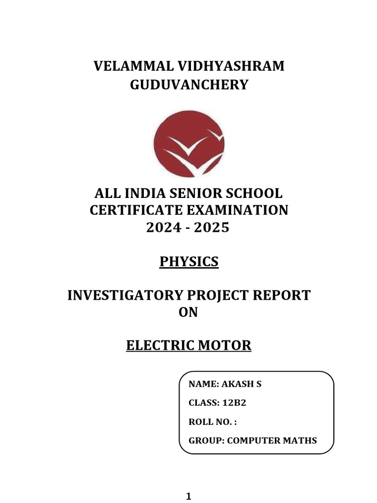 Electric Motor Investigatory Project Report | PDF | Electric Motor | Magnetic Devices