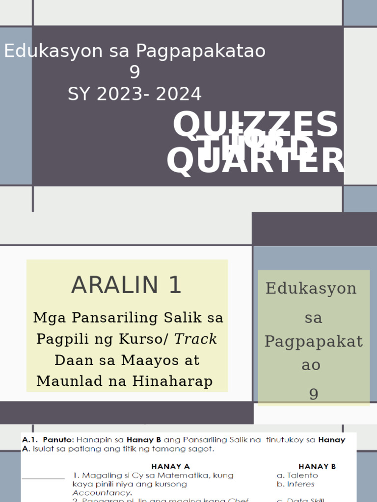 EsP 4th Quarter Quizzes | PDF