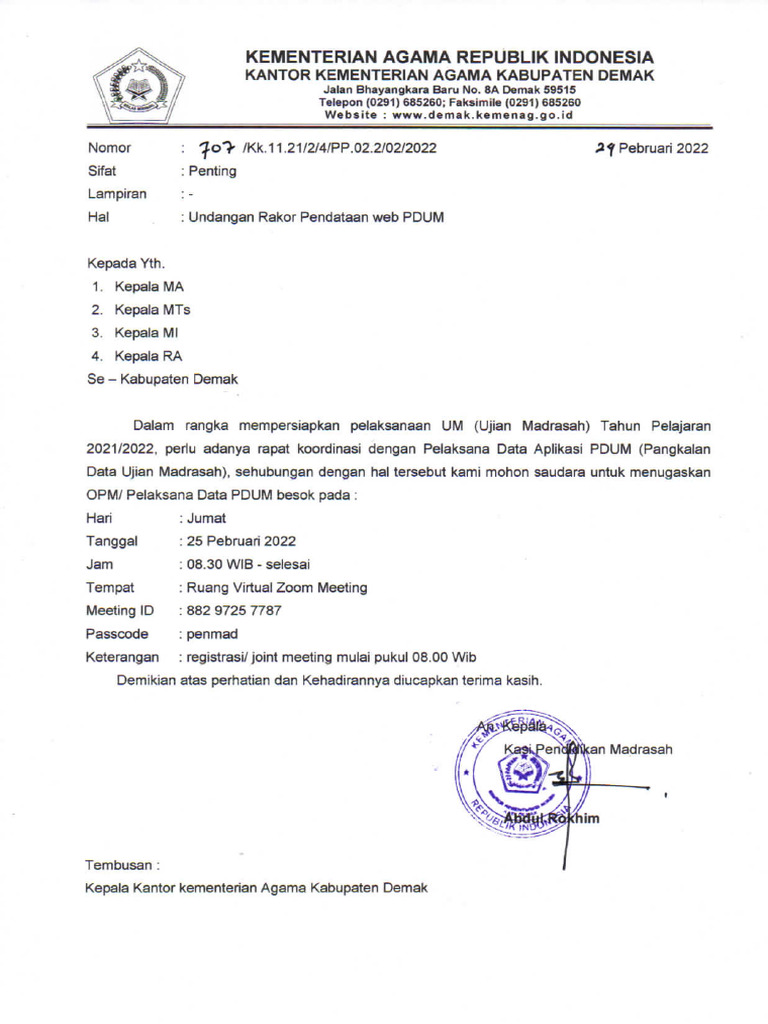 Undangan Rakor PDUM | PDF