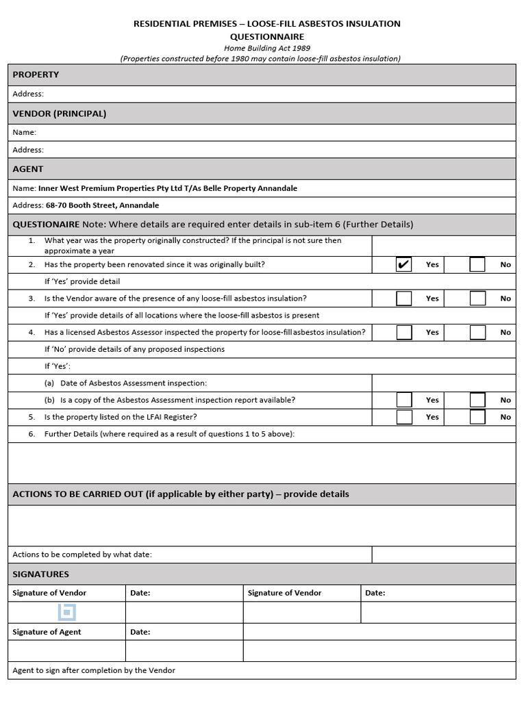 Loose-Fill Asbestos Insulation Questionnaire | PDF | Survey Methodology ...