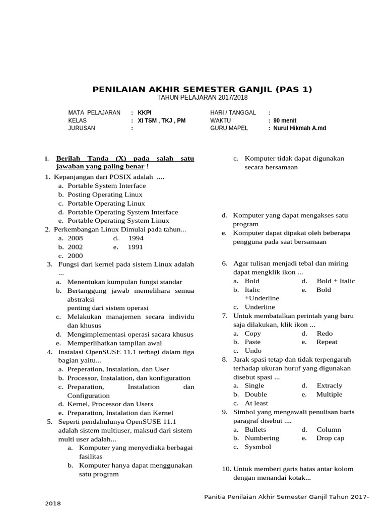 Contoh Form Soal SMK | PDF
