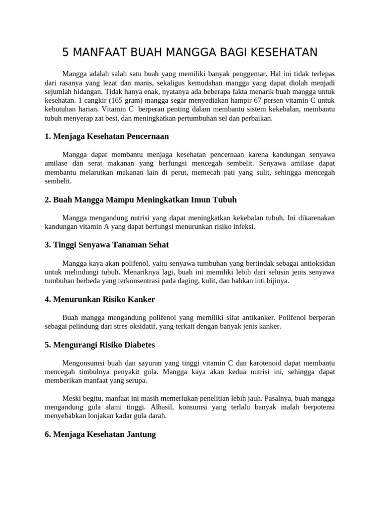 5 Manfaat Buah Mangga Bagl Kesehatan | PDF