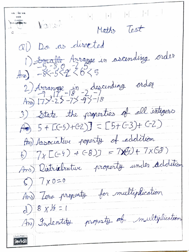 Maths Paper STD 7 | PDF