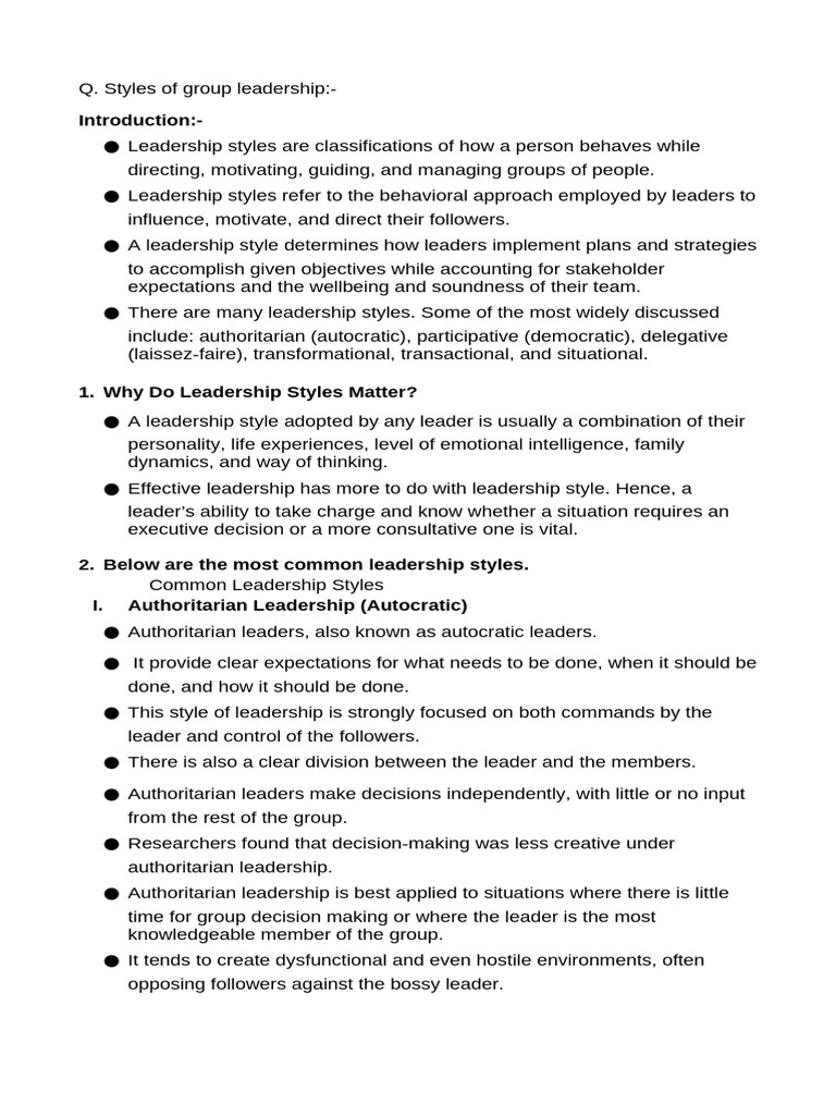 Leadership Styles Explained: Types & Impact | PDF | Leadership ...