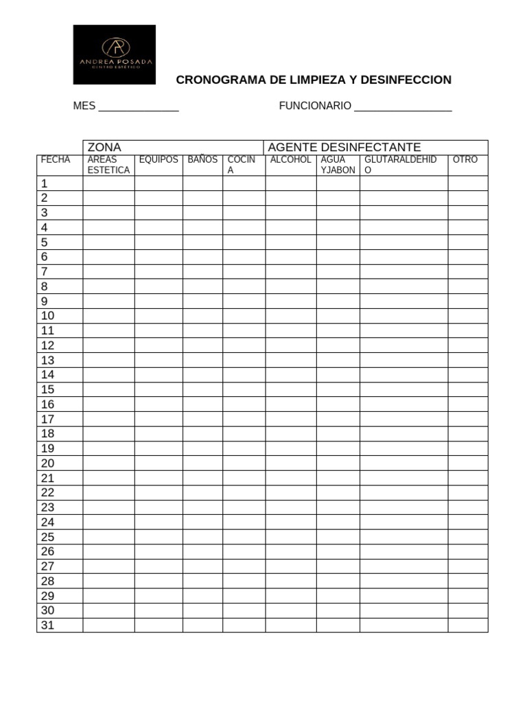 Cronograma de Limpieza y Desinfeccion | PDF