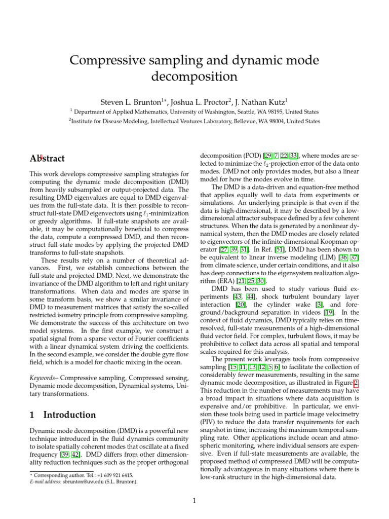 Compressive Sampling and Dynamic Mode Decomposition | PDF | Eigenvalues And Eigenvectors ...
