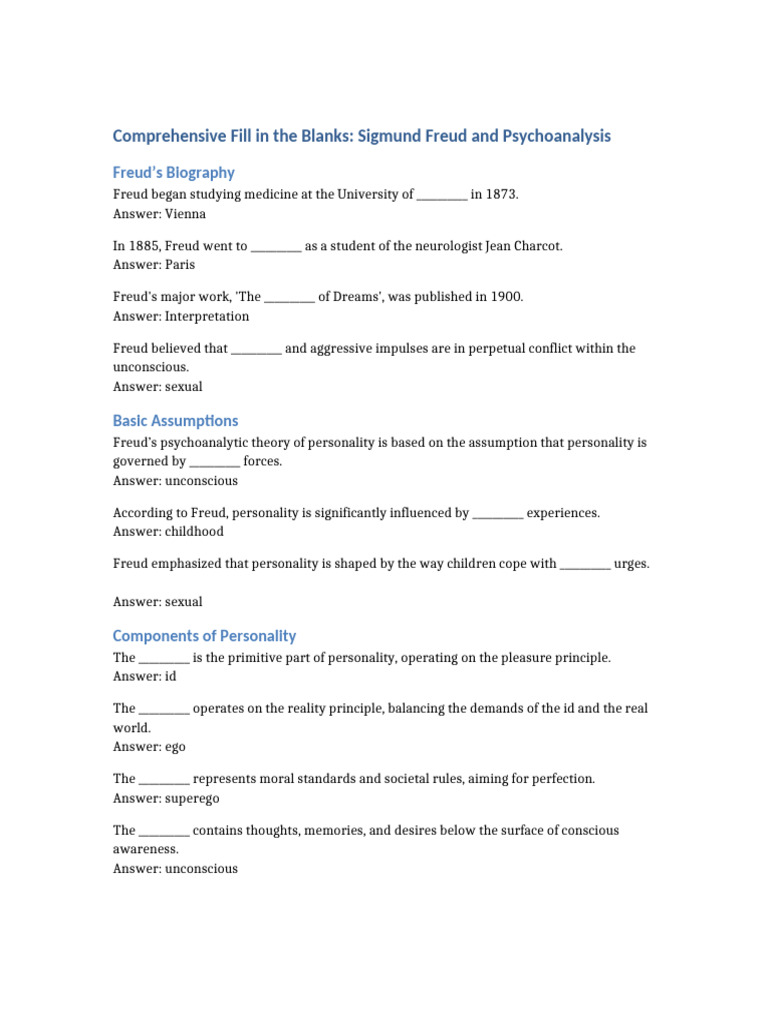 Freud's Psychoanalysis: Key Concepts Explained | PDF | Sigmund Freud ...