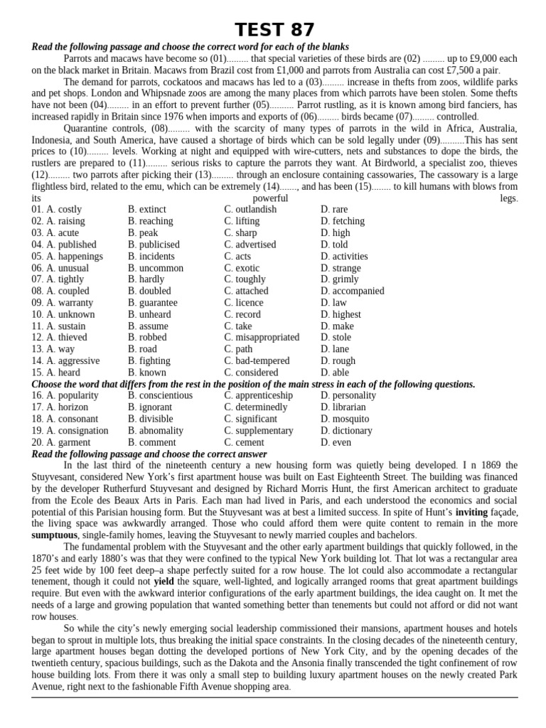 đề 87 | PDF | Parrot | Apartment