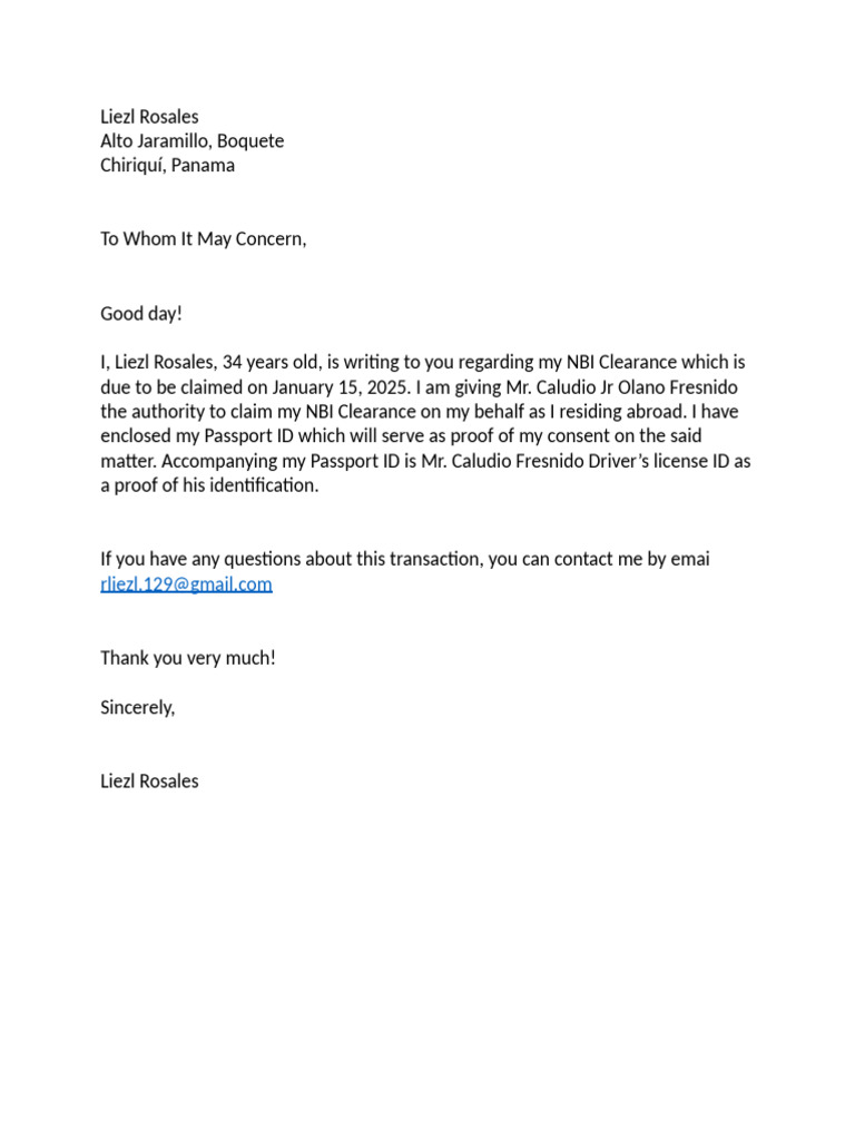 Liezl Rosales Letter | PDF