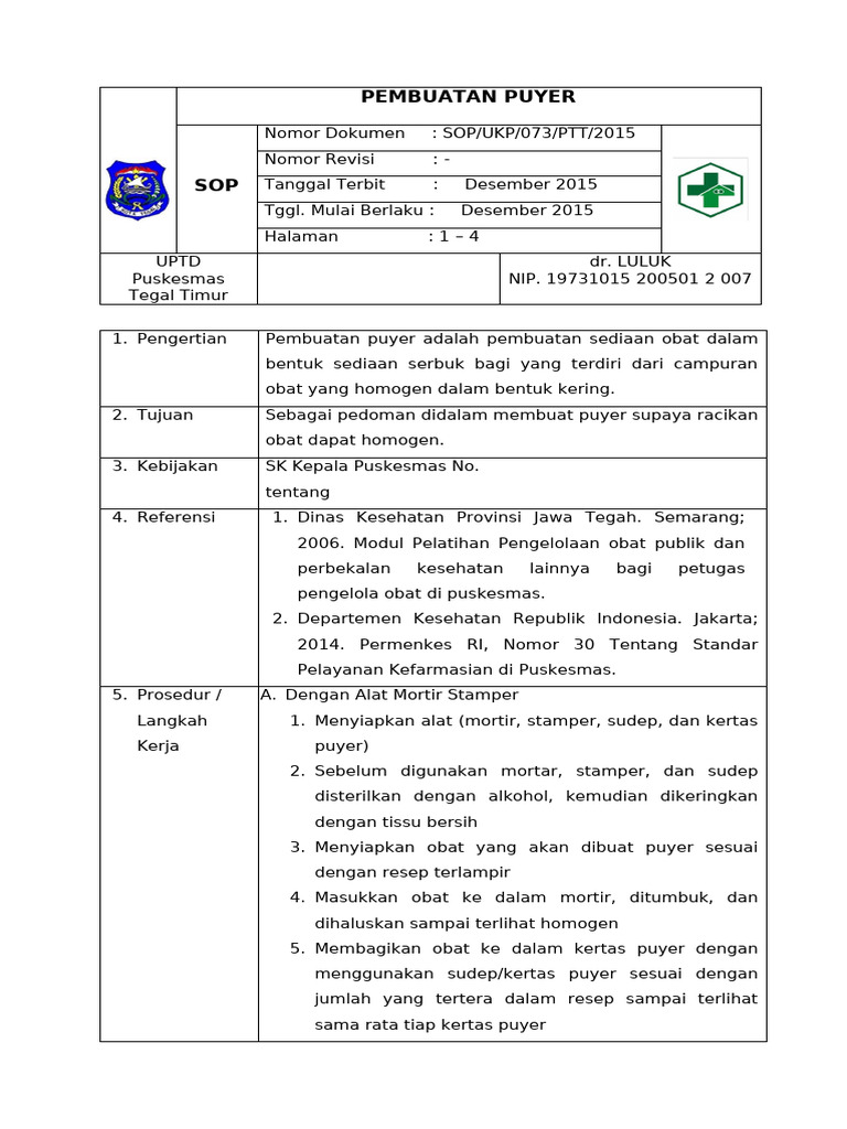 Sop Pembuatan Puyer | PDF