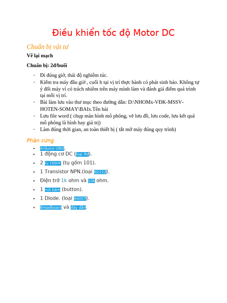 Buoi 4. bai 7 Điều khiển tốc độ Motor DC | PDF