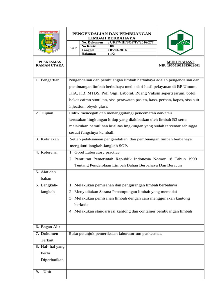 Sop Pengendalian Dan Pembuangan Limbah Berbahaya | PDF