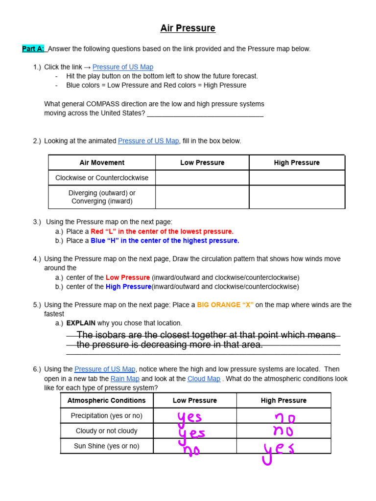 Edited - Air Pressure Worksheet | PDF | Atmospheric Pressure | Oceanography