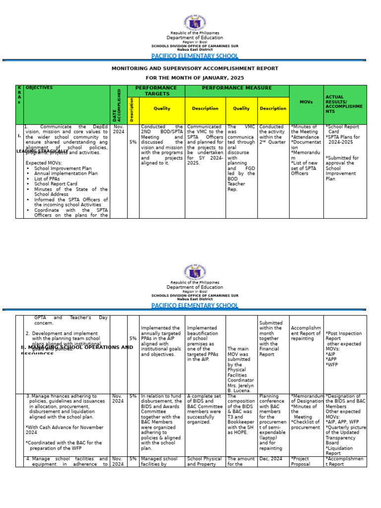 JANUARY MONITORING AND SUPERVISORY ACCOMPLISHMENT REPORT (November 2024 ...