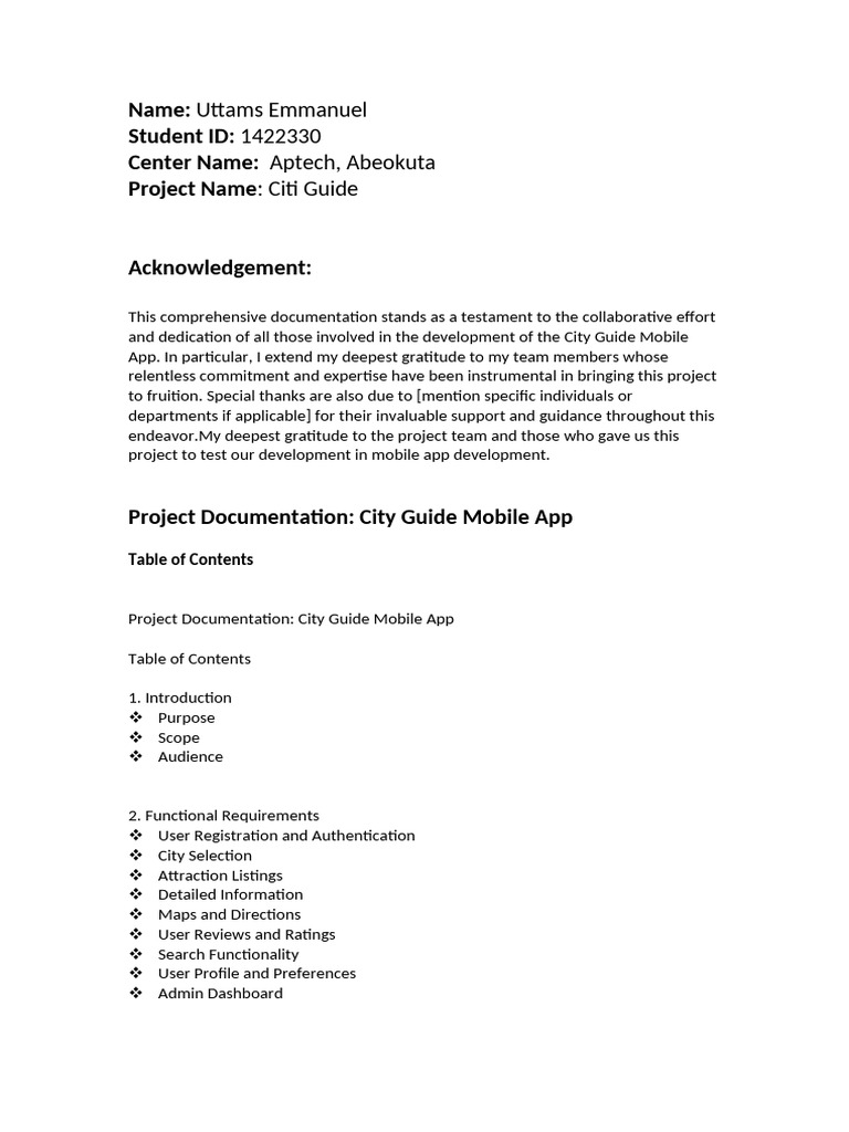 City Guide Mobile App Documentation | PDF | Usability | Mobile App