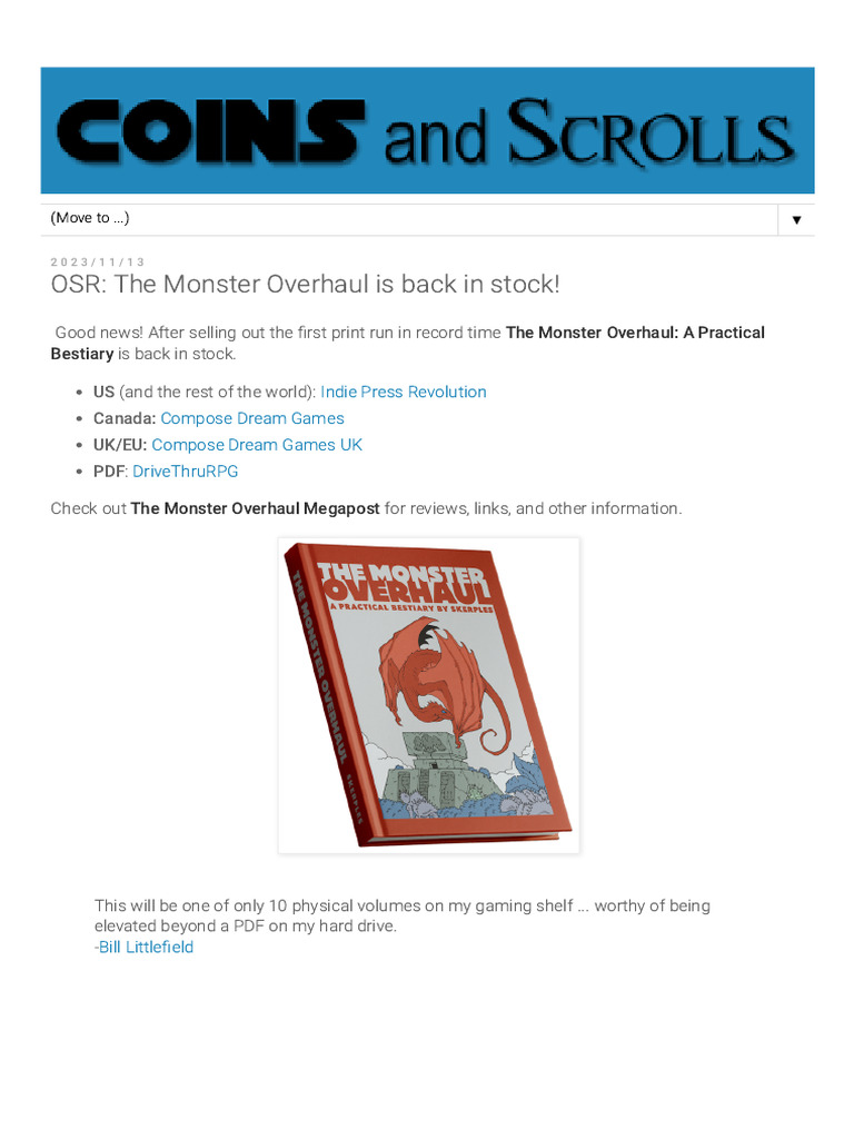 Coins and Scrolls - OSR - The Monster Overhaul Is Back in Stock! | PDF