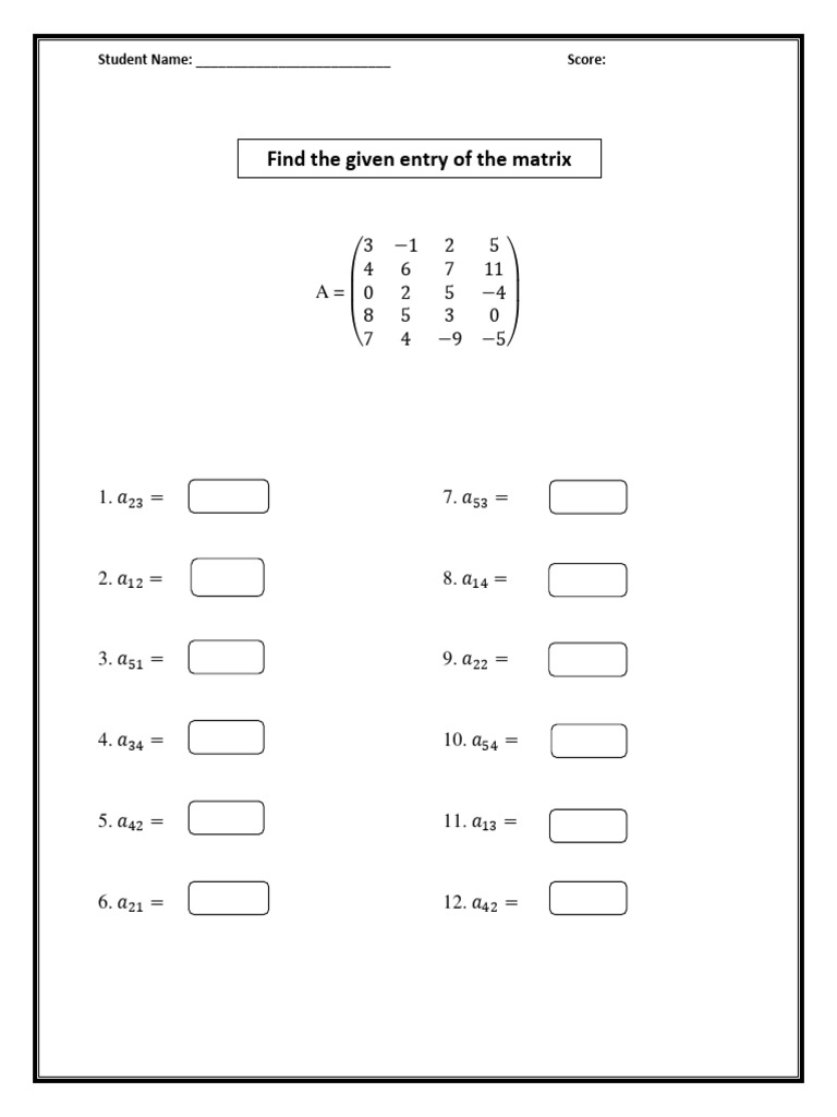 Element of A Matrix Worksheet | PDF