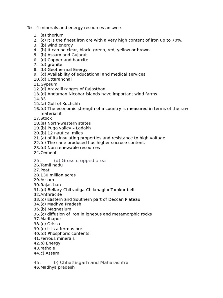 Test 4 Minerals and Energy Resources Answers | PDF