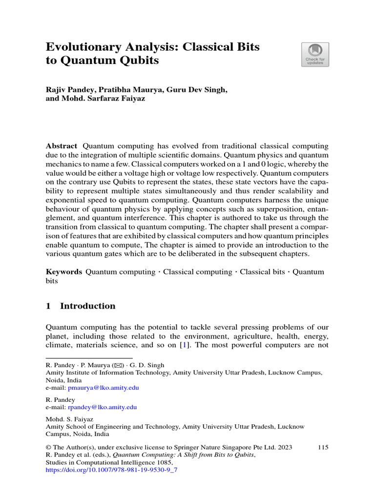 Evolutionary Analysis - Classical Bits To Quantum Qubits | PDF | Quantum Computing | Quantum ...