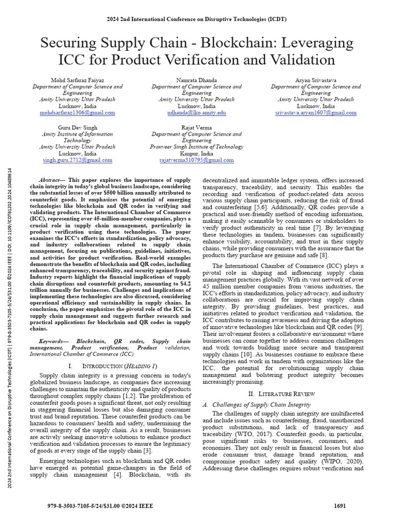 Securing Supply Chain - Blockchain Leveraging ICC for Product Verification and Validation | PDF ...