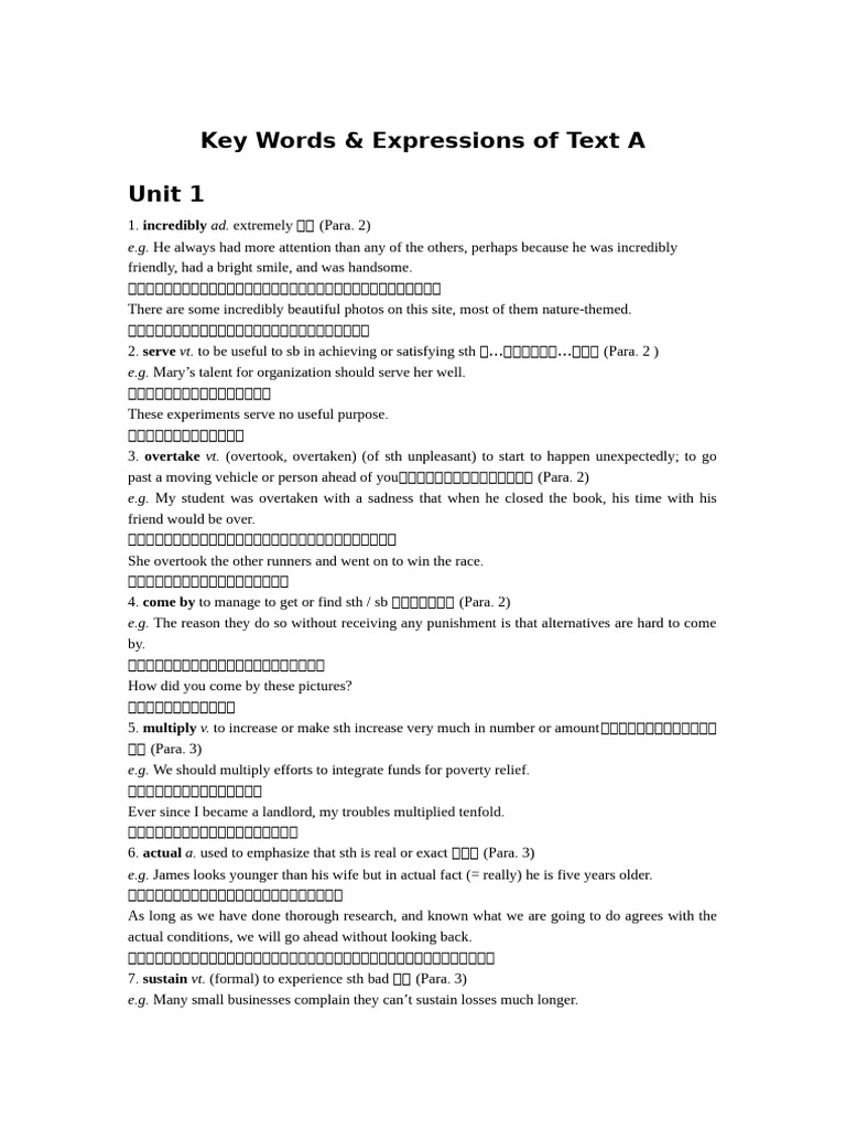 3.key Words & Expressions of Text A | PDF | Odor | Subject (Grammar)