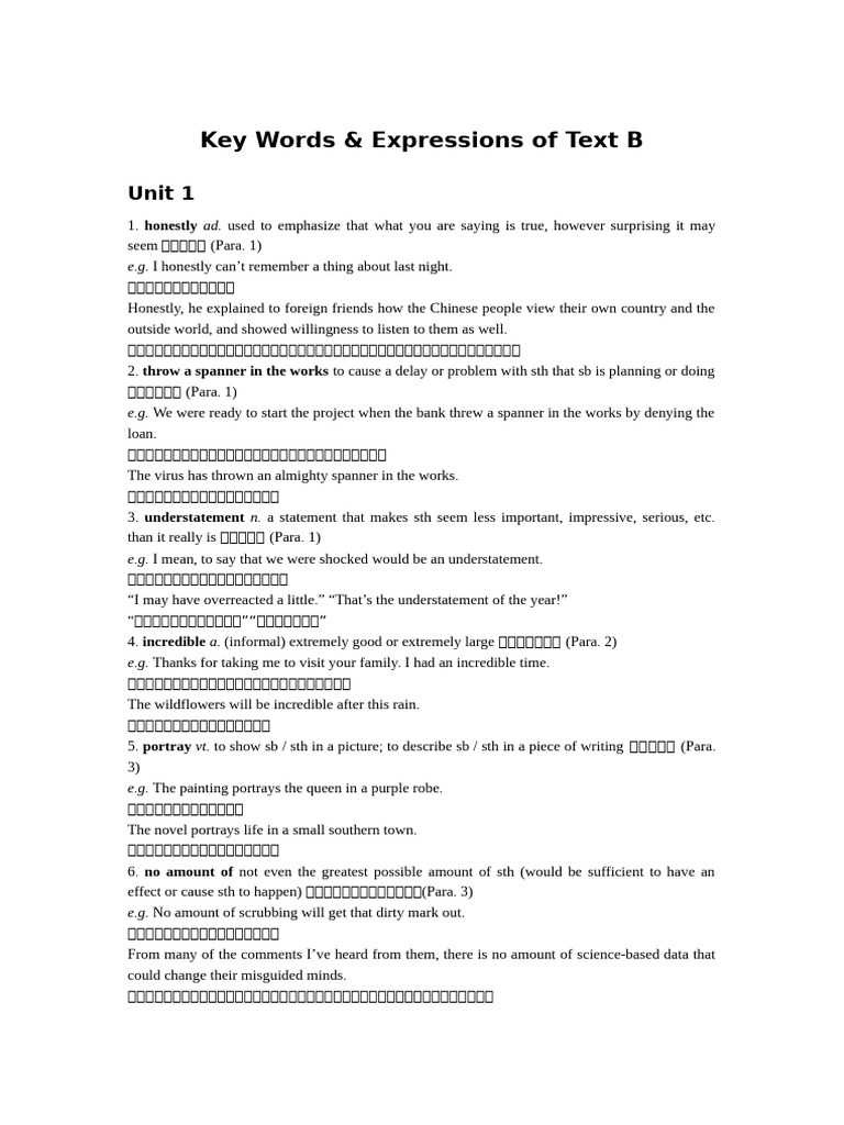 5.key Words & Expressions of Text B | PDF | Gratitude