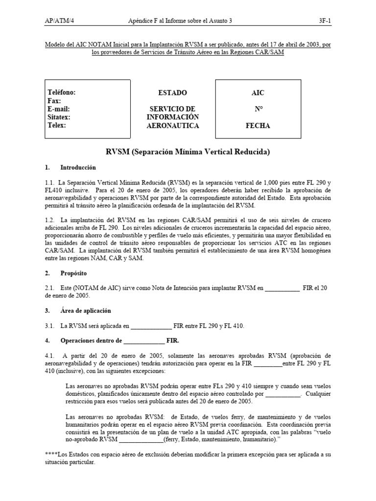 RVSM (Separación Mínima Vertical Reducida) ICAO | PDF | Control de ...