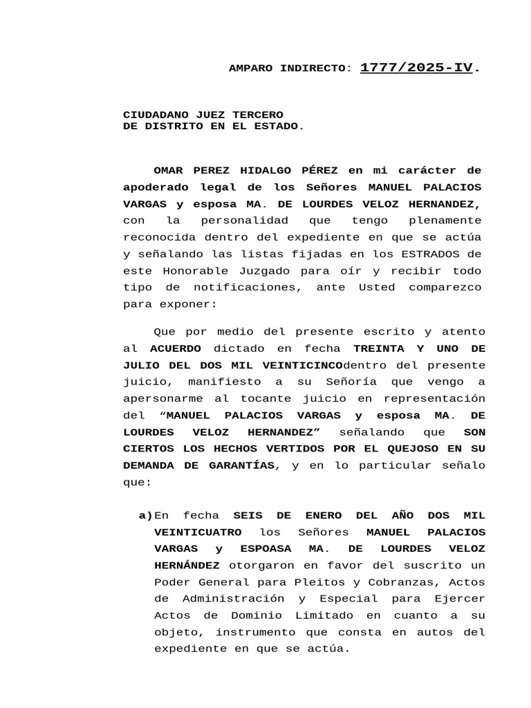 Escrito PRESENTACION Tercero Interesado A Juicio de Amparo Indirectos | PDF | Gobierno | Justicia
