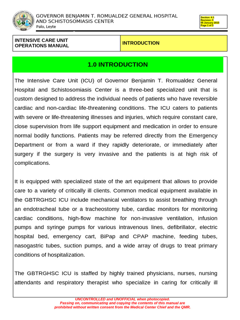 1 Operations Manual INTRODUCTION | PDF | Intensive Care Unit | Medicine