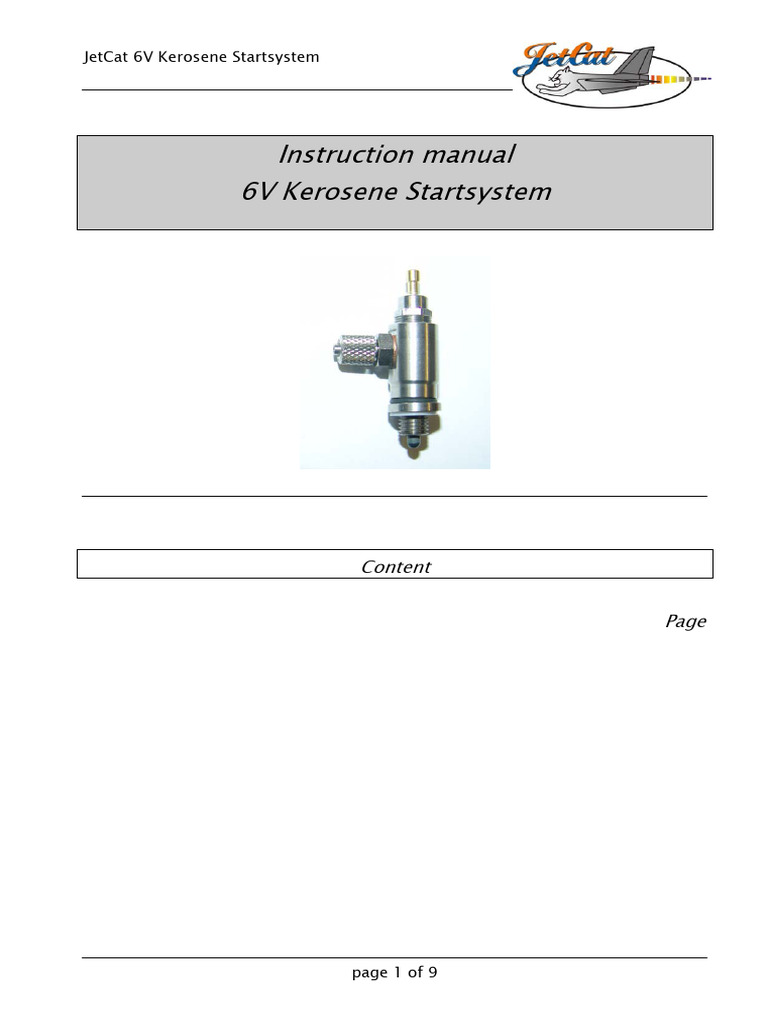 JetCat 6V Kerosene Start System Manual | PDF | Engines | Kerosene