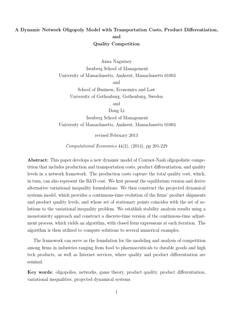 dynamic_network_oligopoly_with_quality_competition | PDF | Oligopoly ...