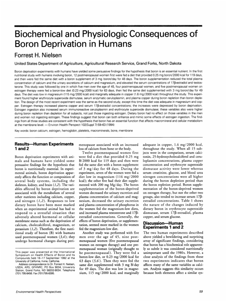 Biochemical & Physiologic Consequences of Boron Deprivation | PDF | Boron | Magnesium