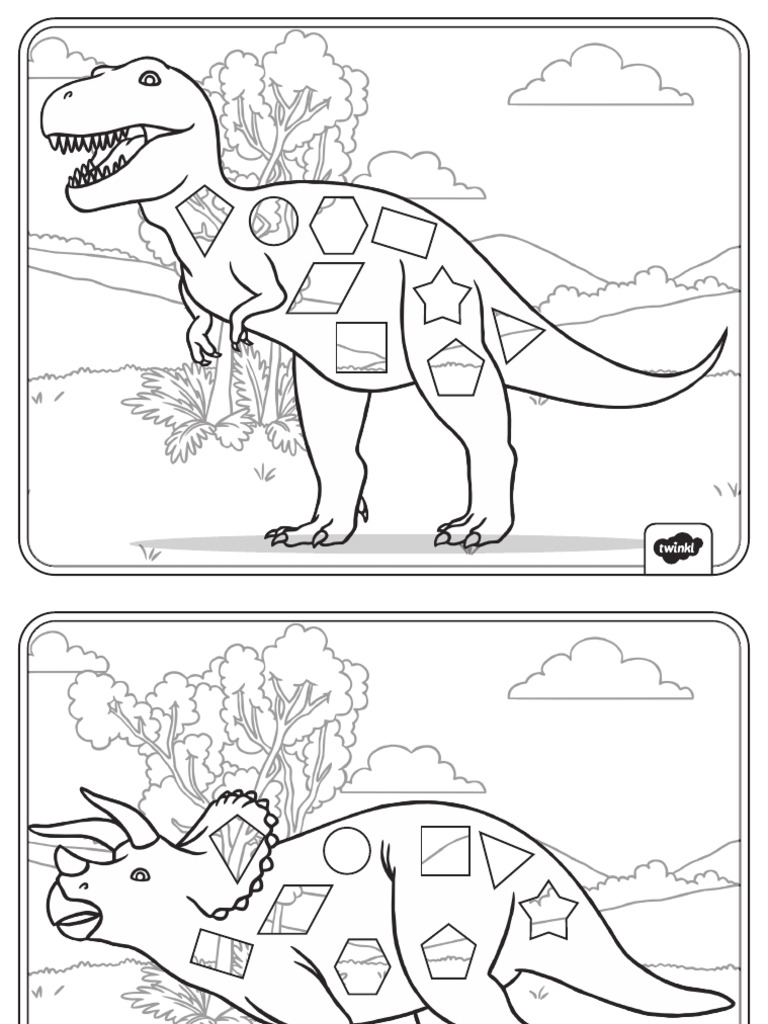 BW Color Dinosaur 2D Shape Sorting Activity | PDF