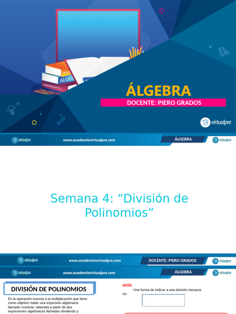 Clase 5 de Algebra Virtual Pre PPT - ÁLGEBRA-1 | PDF | División (Matemáticas) | Análisis numérico