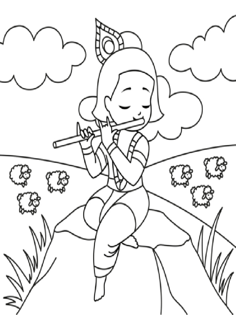 Cartoon Krishna 2 Coloring Page | PDF
