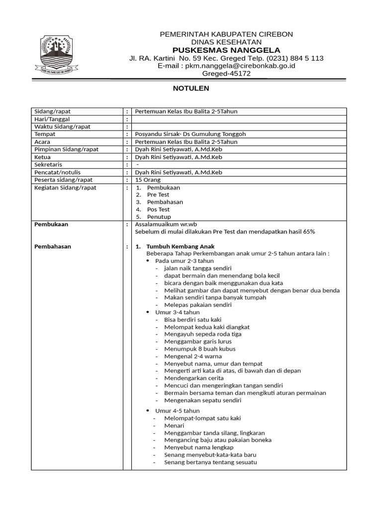 NOTULEN Kelas Ibu Balita 2-5tahun | PDF