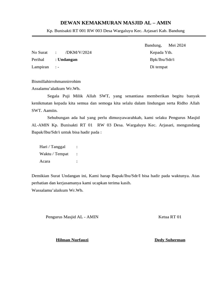 Contoh SURAT DKM Mesjid Al Amin | PDF