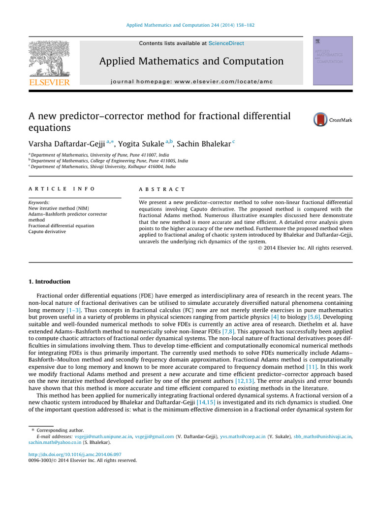 A New Predictorâ Corrector Method For Fractional Differential Equations Pdf Nonlinear