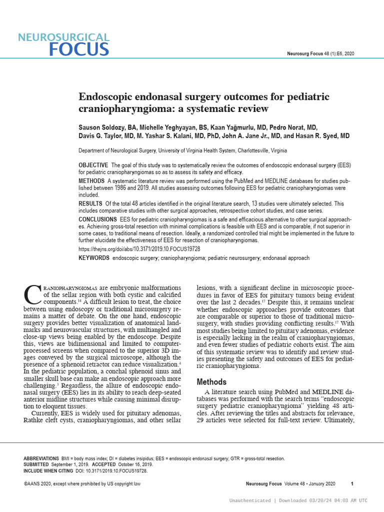 Neurosurg Focus Article Pe6 | PDF | Medical Specialties | Clinical Medicine