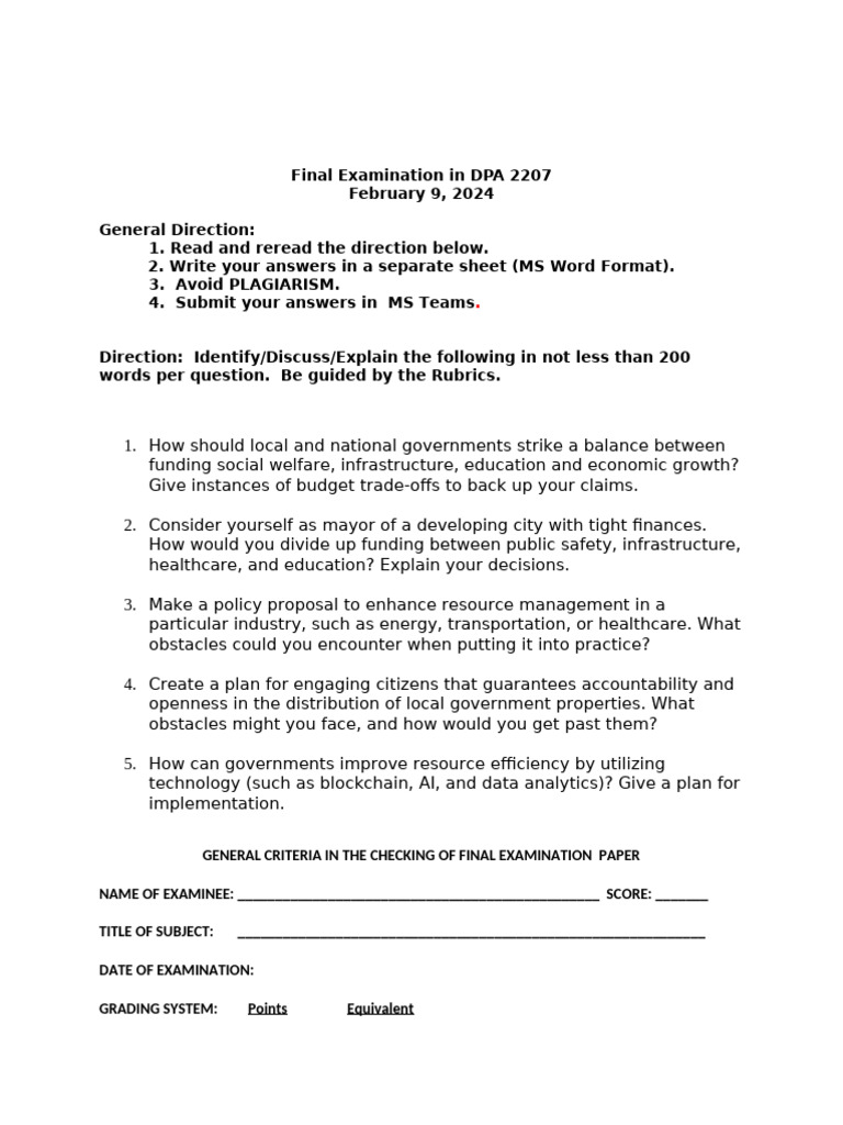 DPA 2207 Final Exam Guidelines | PDF
