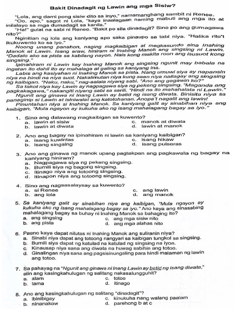 2nd Summative Test in Filipino Quarter 3 | PDF