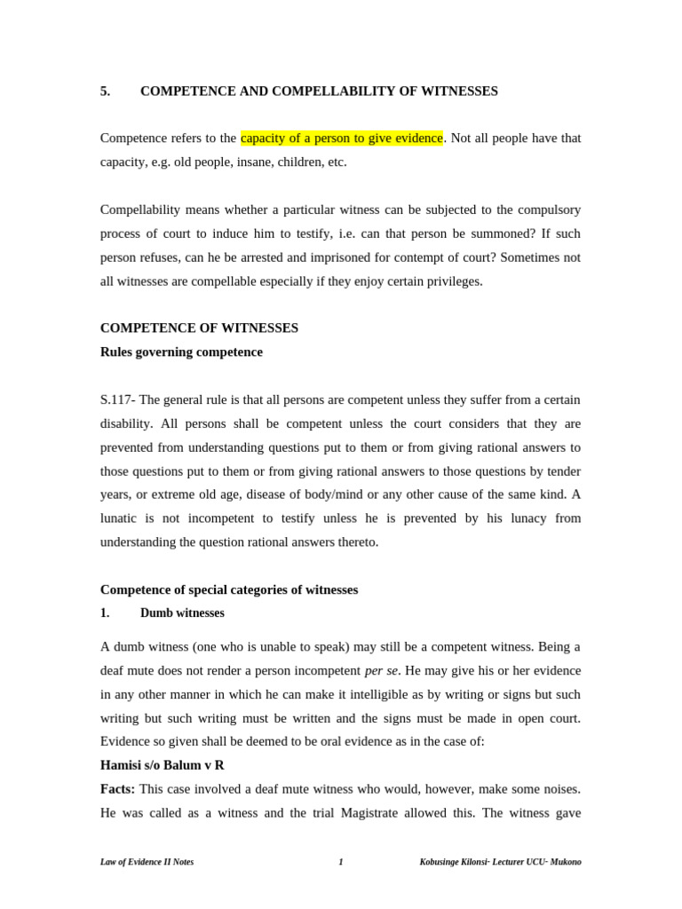 Competence & Compellability of Witnesses-1 | PDF | Witness | Discovery ...