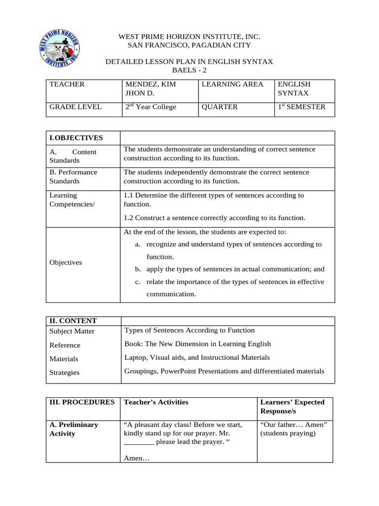 Lesson Plan For CLT DEMO 2 | PDF | Sentence (Linguistics) | Question