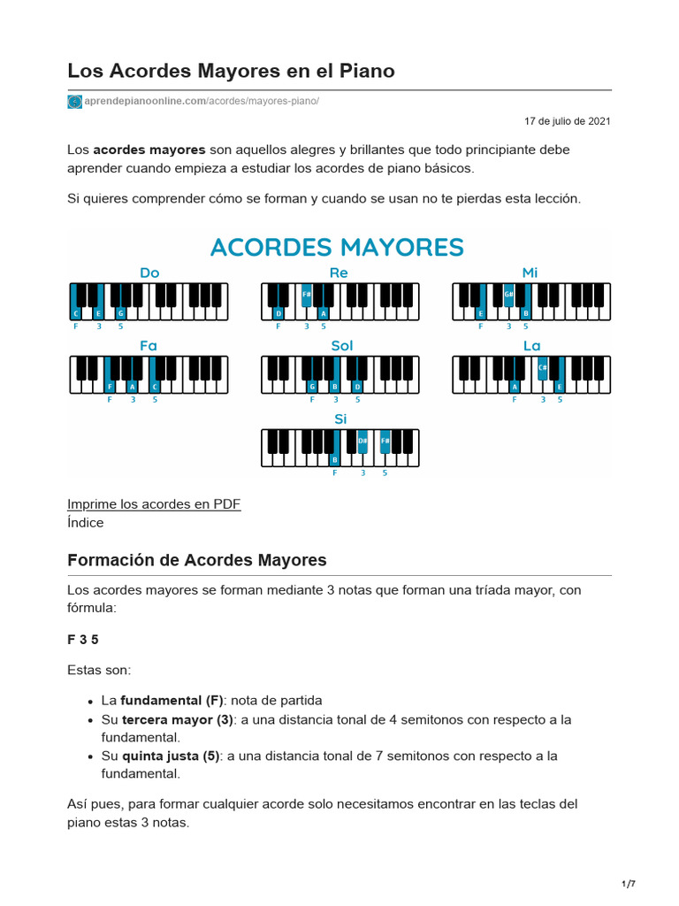 Los Acordes Mayores en El Piano | PDF | Acorde (Música) | Pitch (Música)