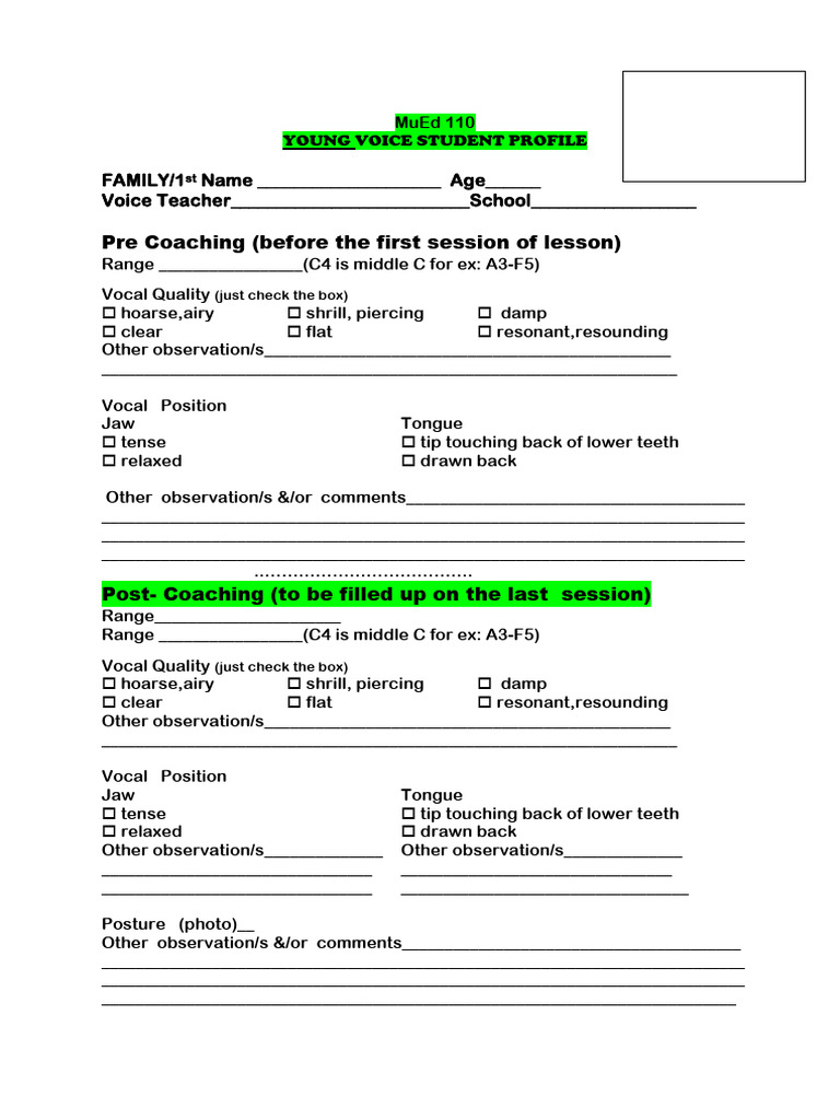 Pre & Post Coaching Profile Sheet | PDF | Human Throat | Human Voice