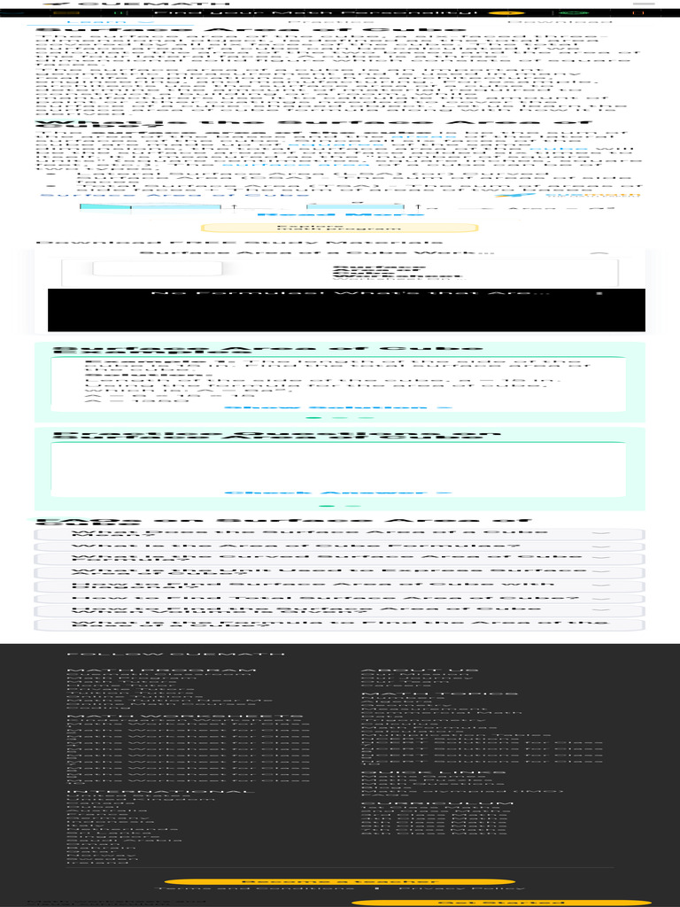 Surface Area of Cube - Formula, TSA of Cube, LSA (CSA) of Cube | PDF ...