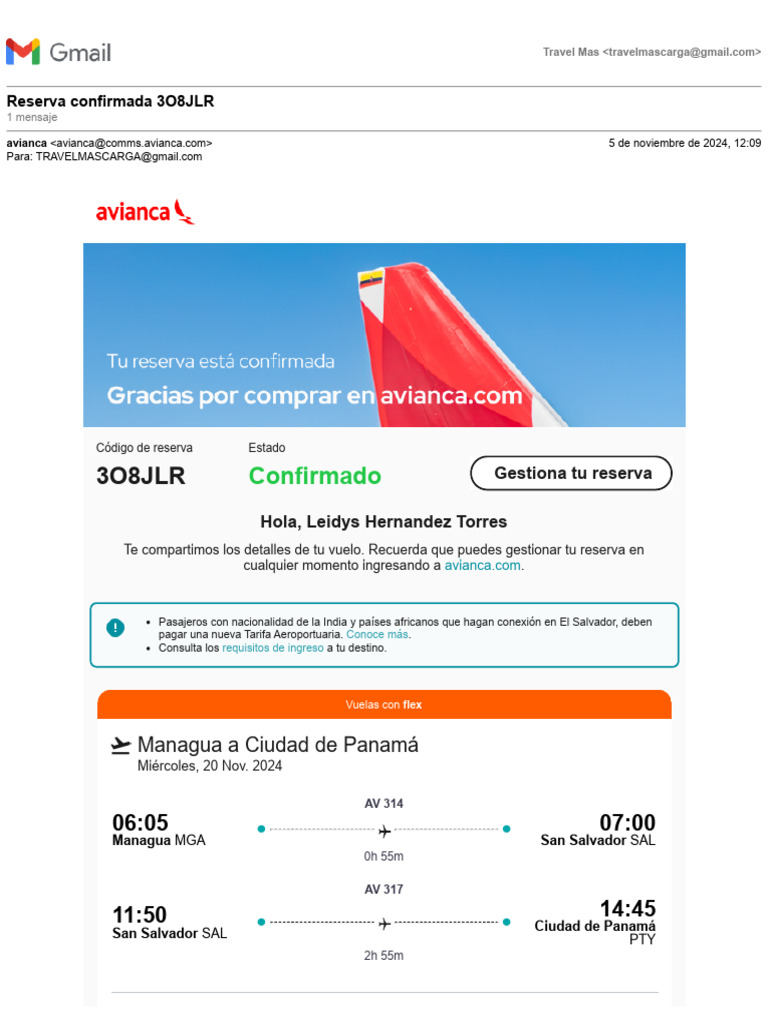 Gmail - Reserva Confirmada 3O8JLR REGRESO | PDF | aerolíneas | Aviación