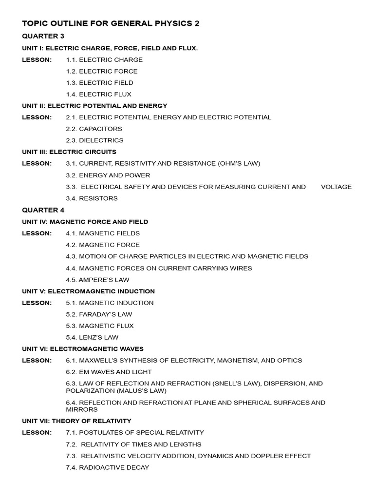 General Physics 2 Topic Outline | PDF