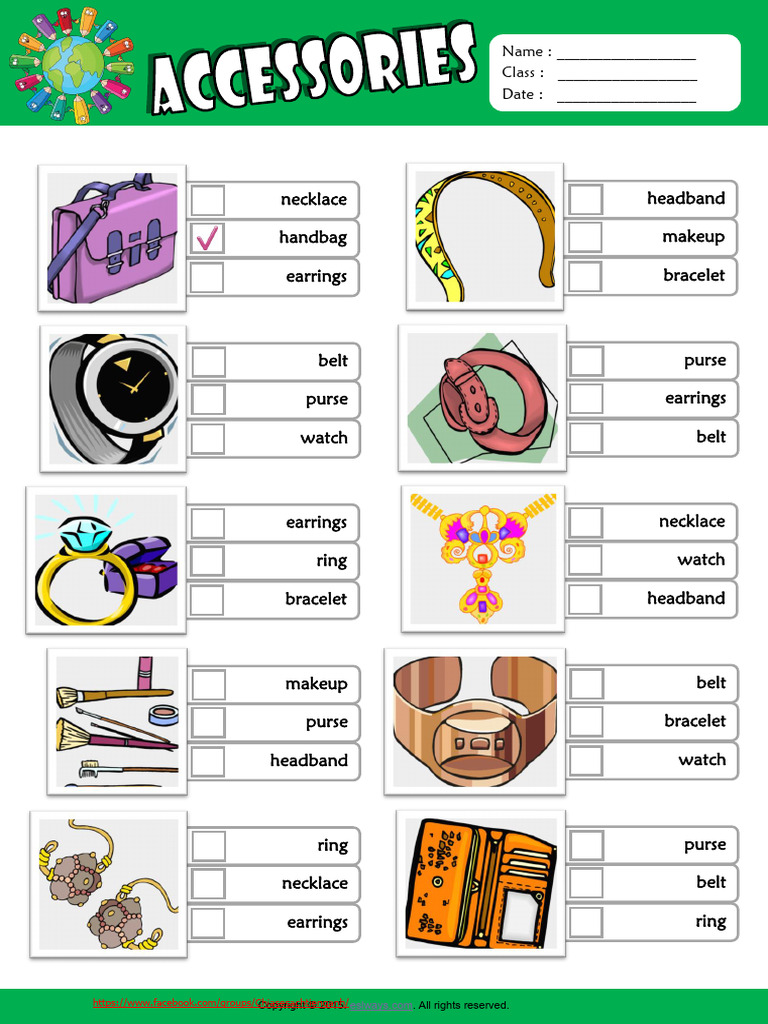 Accessories Esl Vocabulary Multiple Choice Worksheet For Kids ...